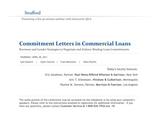 Commitment Letters in Commercial Loans Borrower and Lender Strategies to Negotiate and Enforce ...