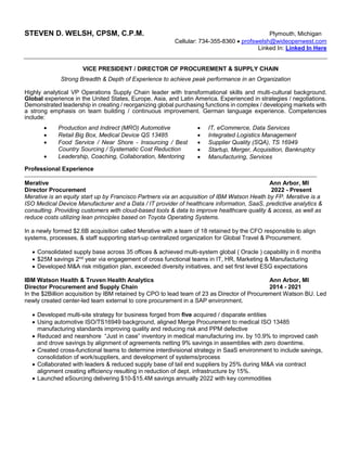 Steven Welsh Procurement Supply Chain | DOCX | Mergers and Acquisitions ...