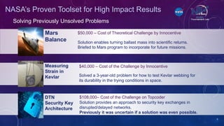 Opening Up Innovation at NASA (NASA's Open Innovation Toolkit and ...