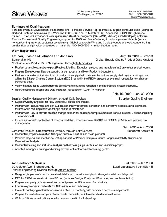 Steve Weaver Resume | DOC | Chemistry | Science
