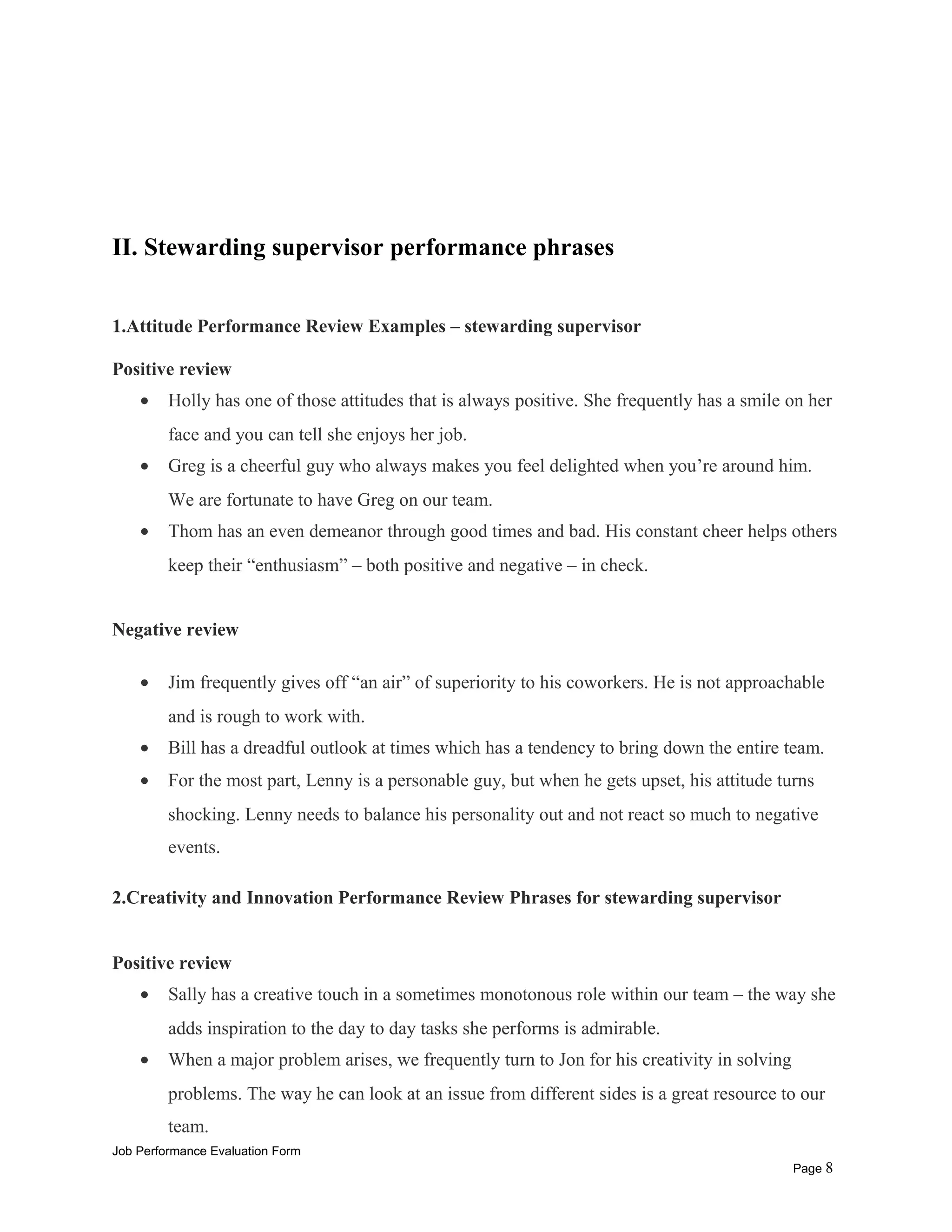 Stewarding supervisor performance appraisal | DOC