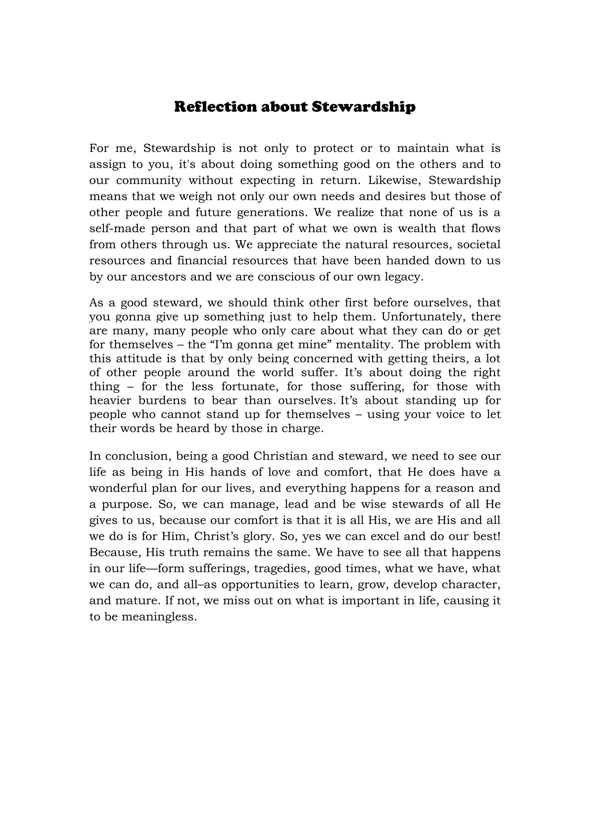 Reflection about Stewardship | DOCX