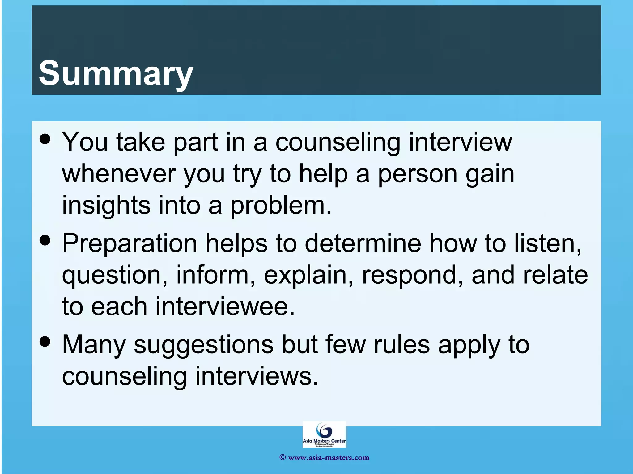 The Counseling Interview - Principles & Practices | PPT
