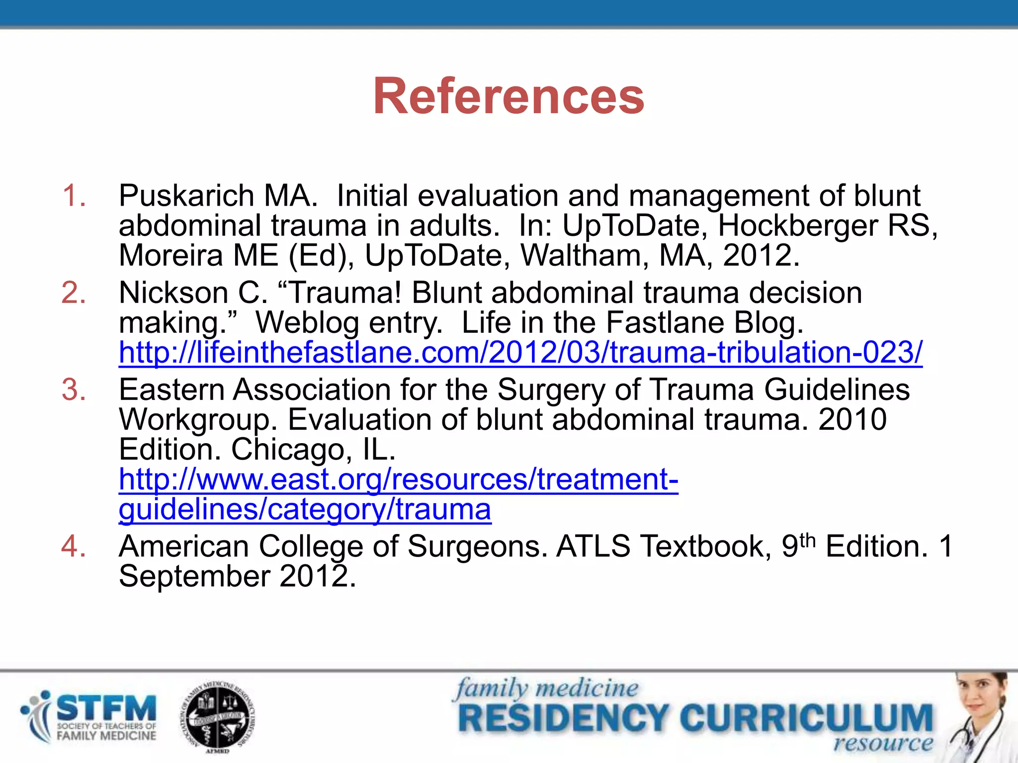 Stfm trauma curriculum_blunt-abdominal-trauma (1) | PPTX | First Aid ...