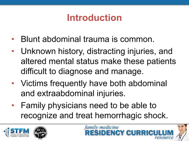 Stfm trauma curriculum_blunt-abdominal-trauma (1) | PPTX | First Aid ...