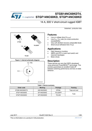 Original IGBT STGF14NC60KD STGF14NC60 14NC60 14A 600V TO-220 New STmicroelectronics | PDF