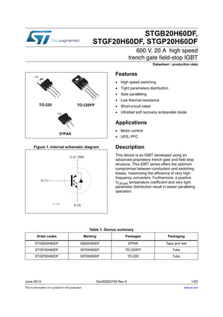 Original IGBT STGF20H60DF GF20H60DF 20H60 600V 20A TO-220F New ...