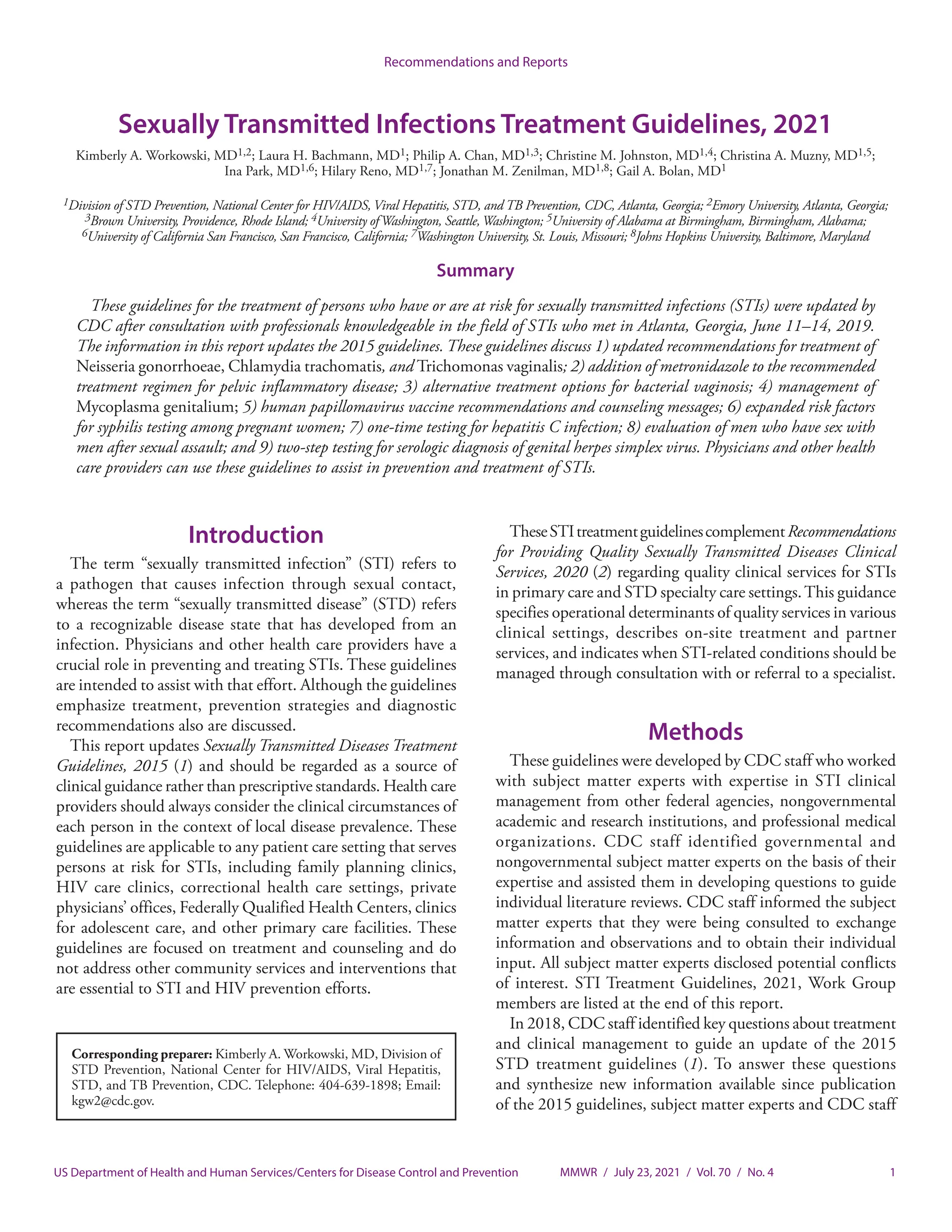 Sexually Transmitted Infections Treatment Guidelines, 2021 | PDF