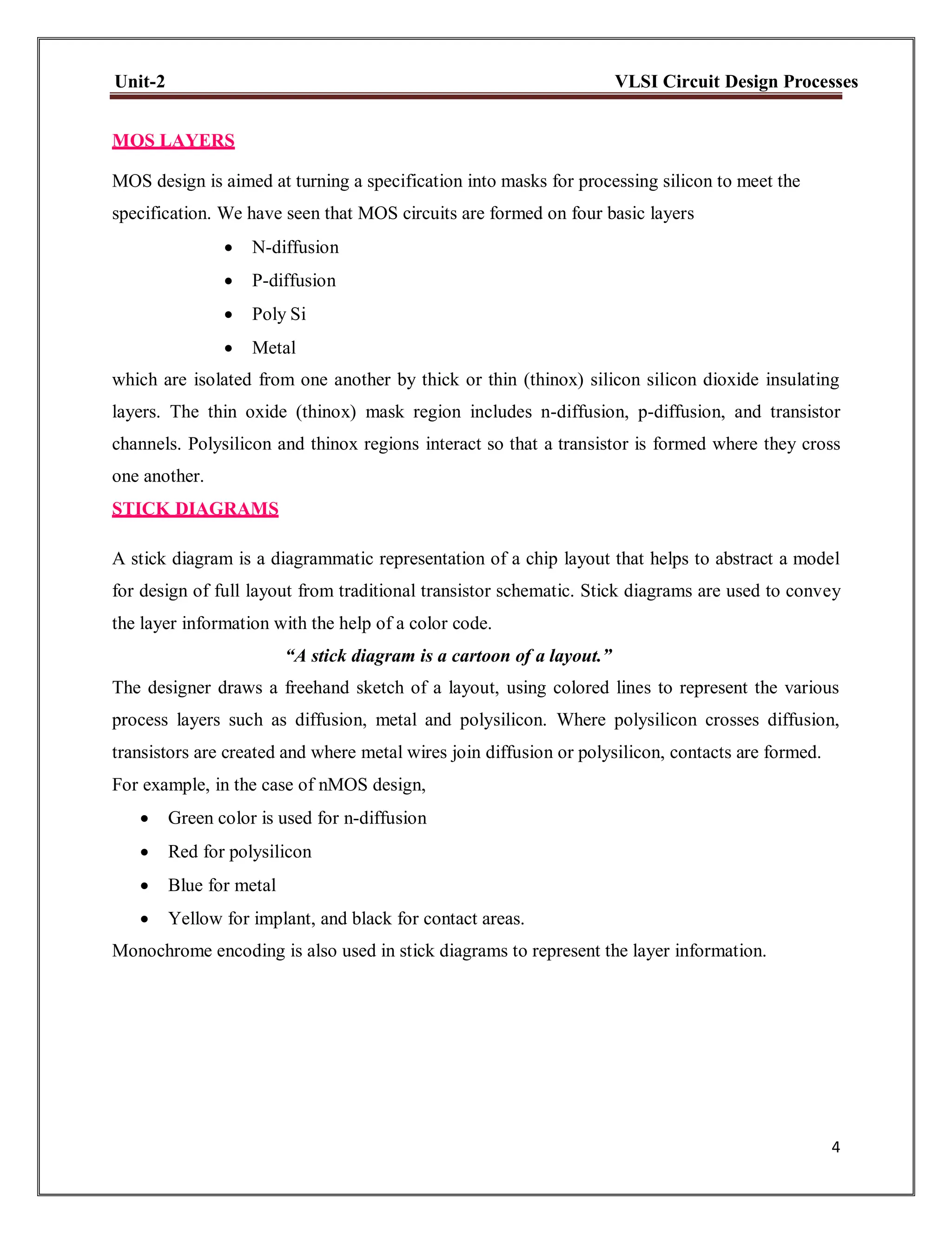 MOS LAYERS, MOS design and four basic layers | PDF