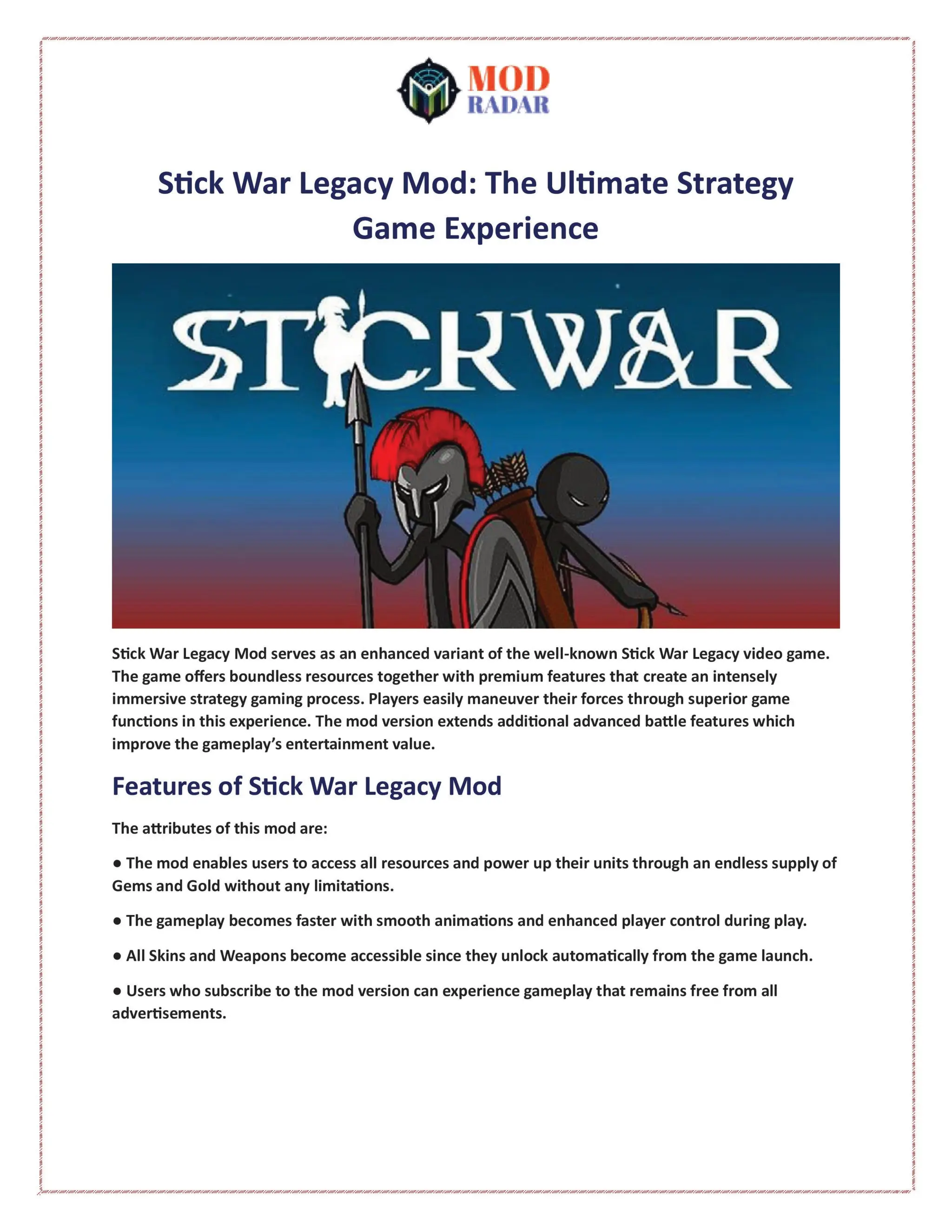 Stick War Legacy Mod: The Ultimate Strategy Game Experience | PDF