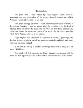 Critical analysis of 'Still I Rise' by Maya Angelou by Husain Necklace ...