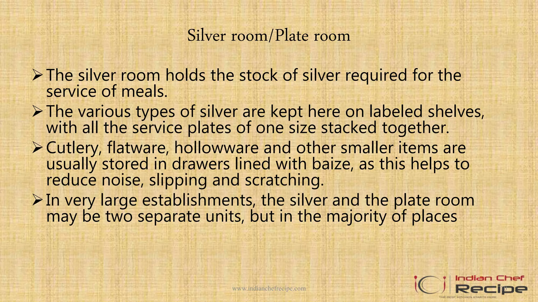 Still room, plate room, pantry room in hotel | PPTX