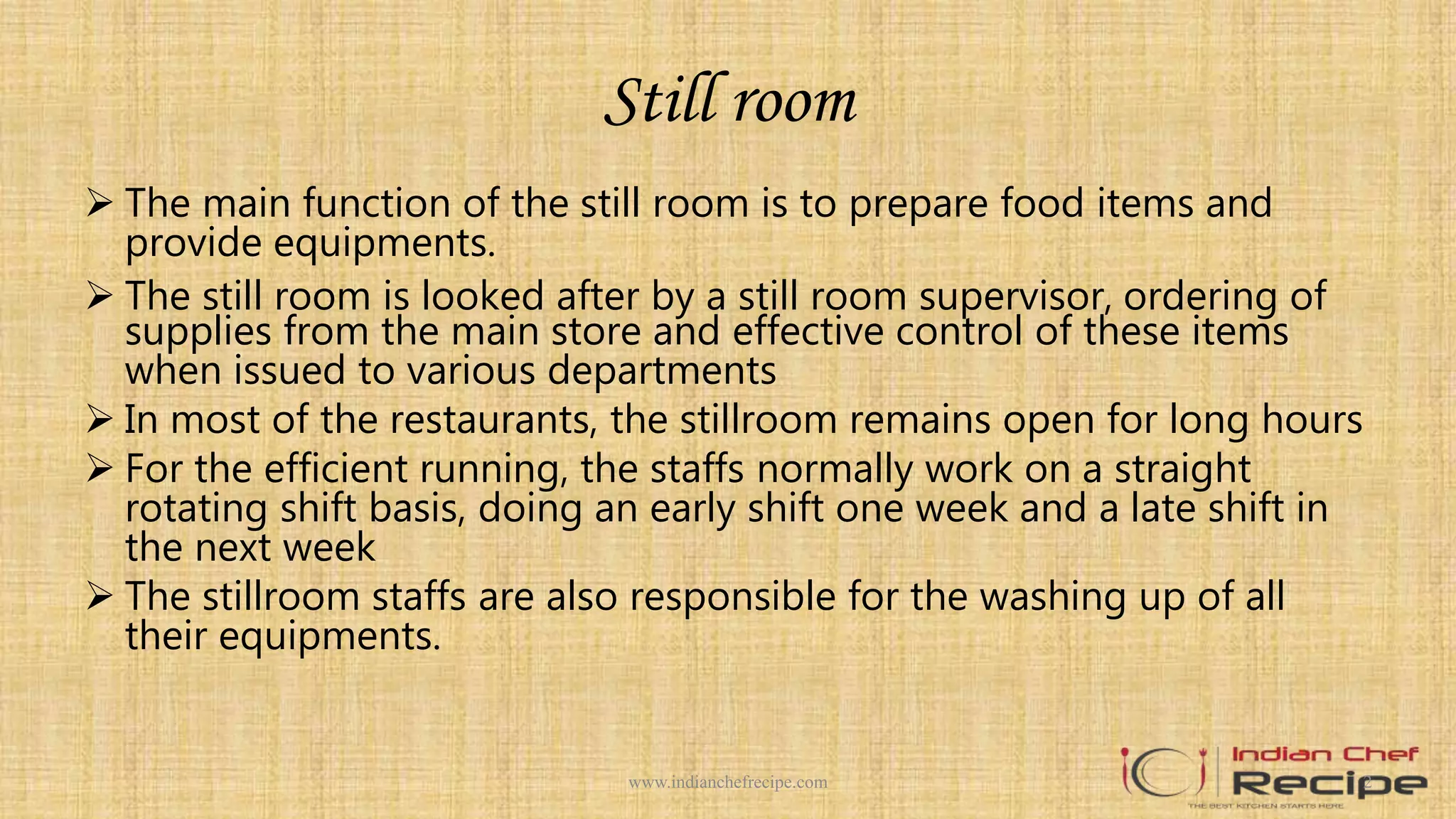 Still room, plate room, pantry room in hotel | PPTX