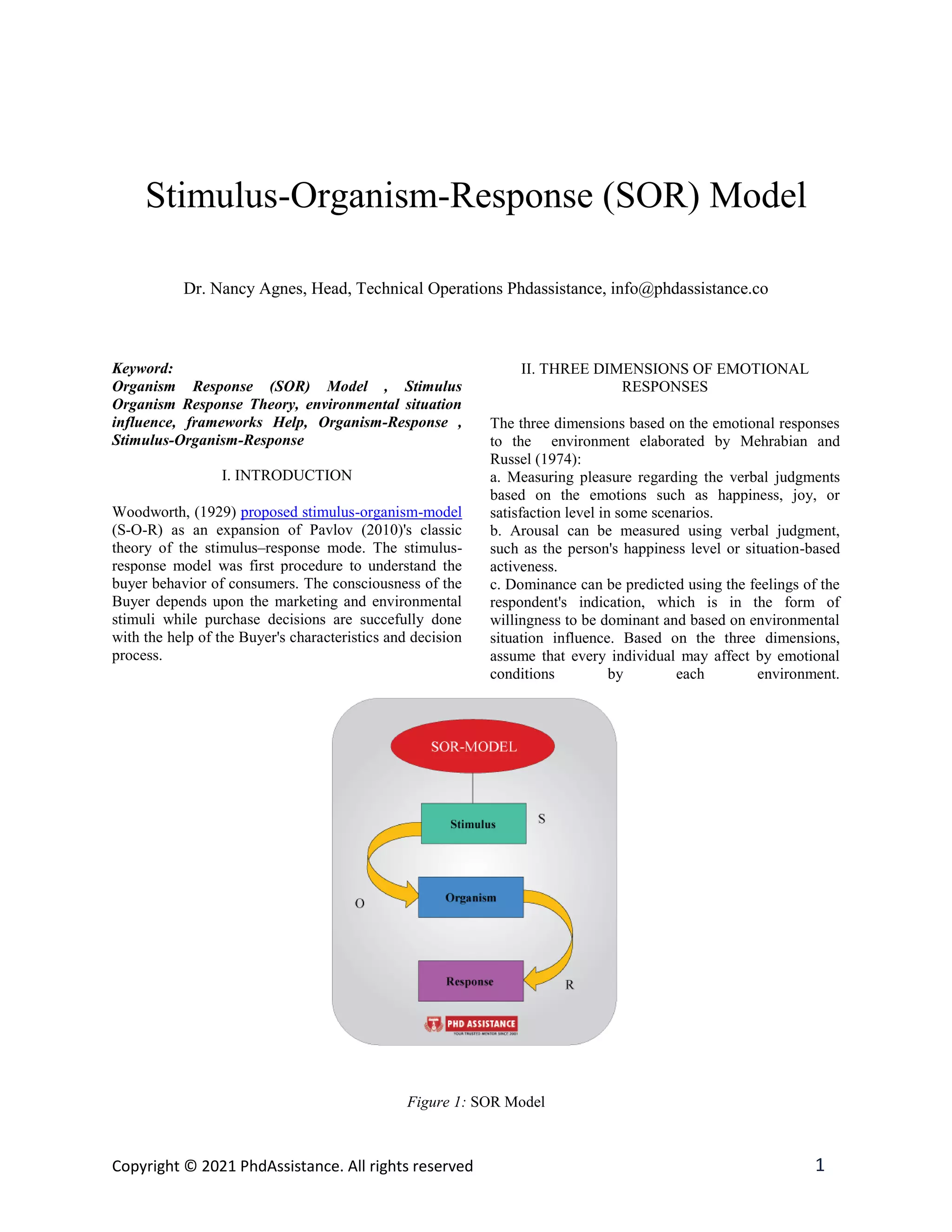 Stimulus-Organism-Response ( SOR ) Model - Phdassistance | PDF