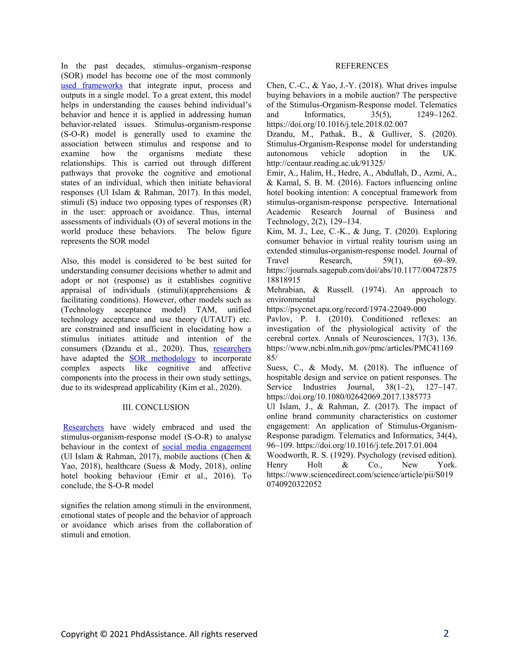 Stimulus-Organism-Response ( SOR ) Model - Phdassistance | PDF