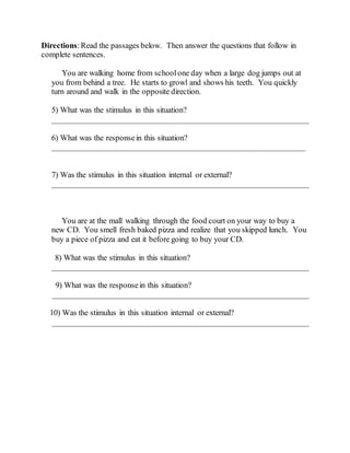 Stimulus Response Worksheet