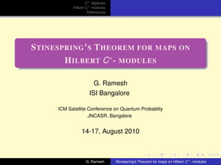 Stinespring’s theorem for maps on hilbert c star modules | PPT