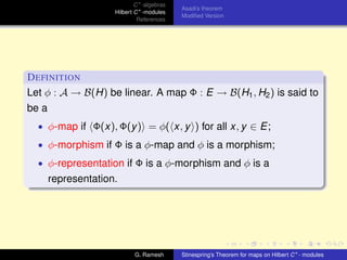 Stinespring’s theorem for maps on hilbert c star modules | PPT