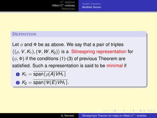 Stinespring’s theorem for maps on hilbert c star modules | PPT
