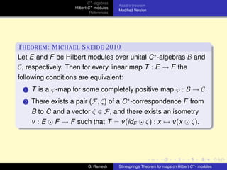 Stinespring’s theorem for maps on hilbert c star modules | PPT