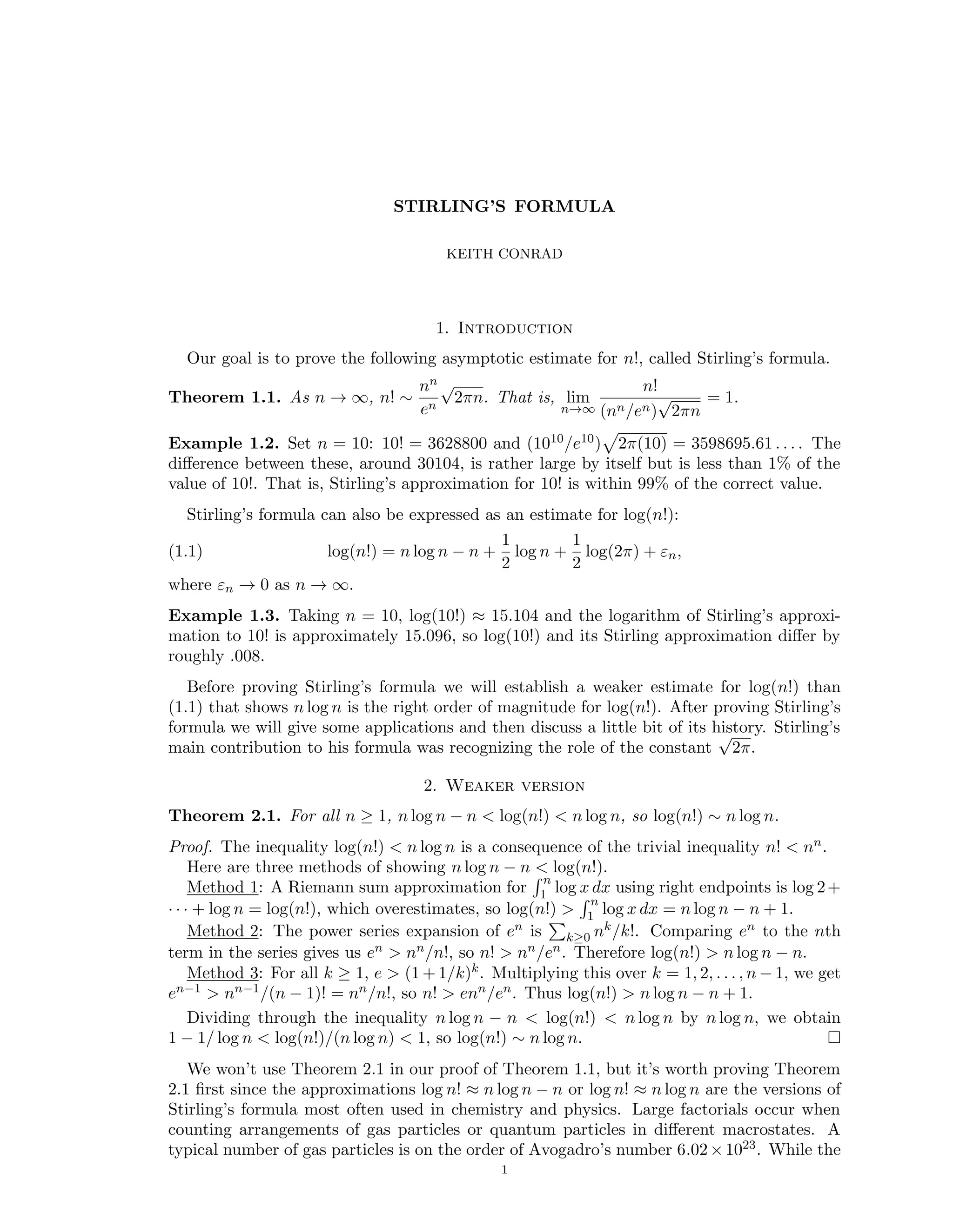 Stirling theorem | PDF