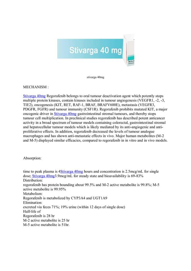 Stivarga 40mg Tablets Regorafenib Uses Side effects | PDF | Cancer ...