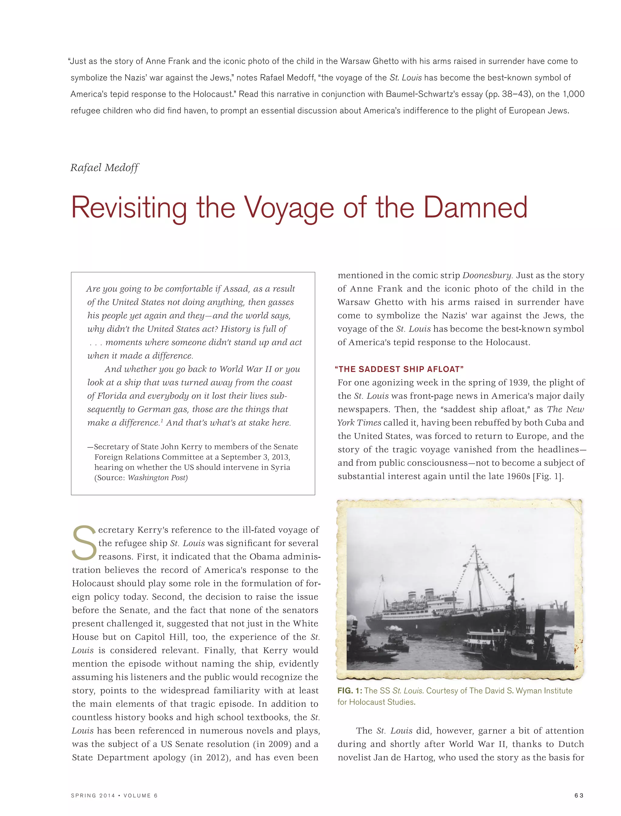 Revisiting the Voyage of the Damned by Rafael Medoff | Prism | PDF