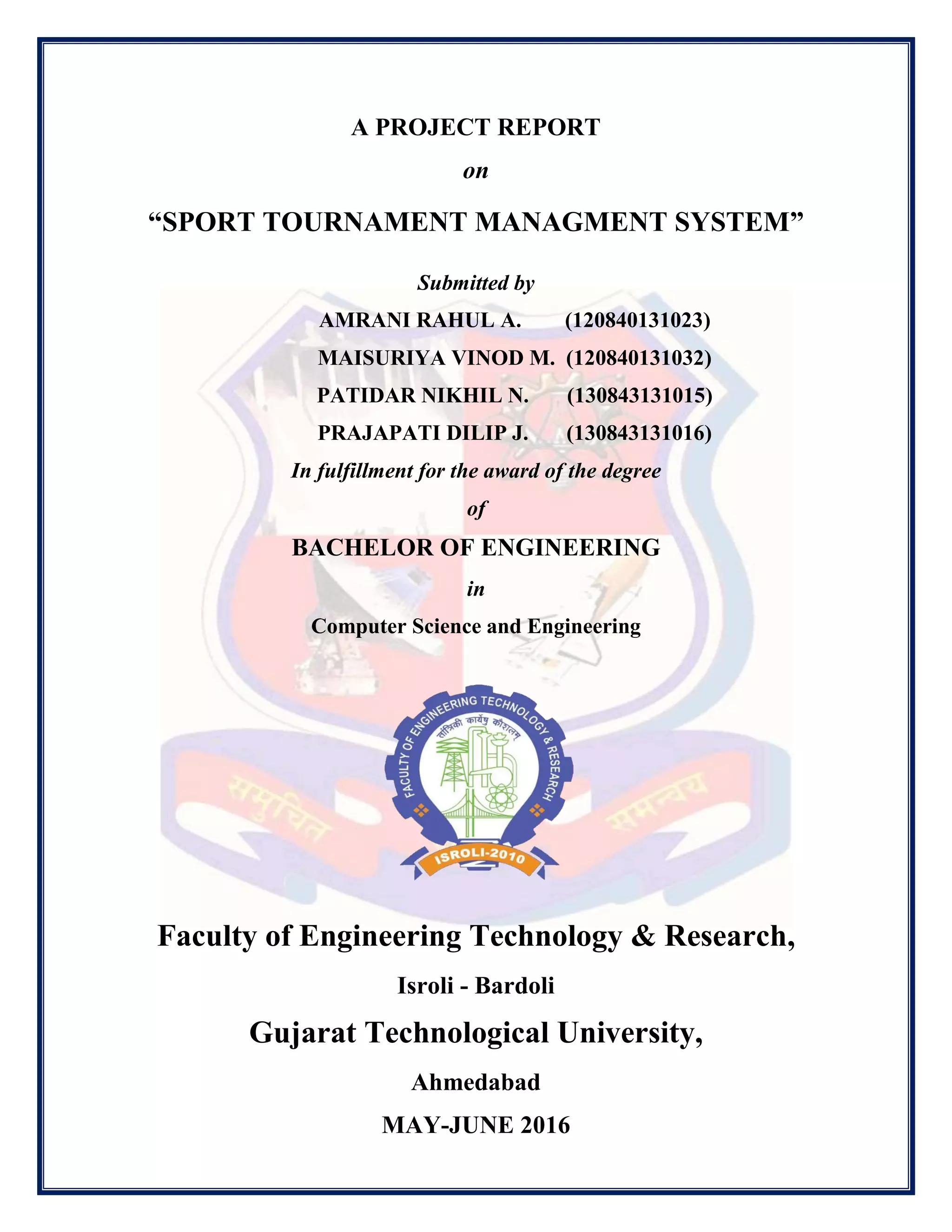 SPORT TOURNAMENT MANAGMENT SYSTEM (STMS) | PDF