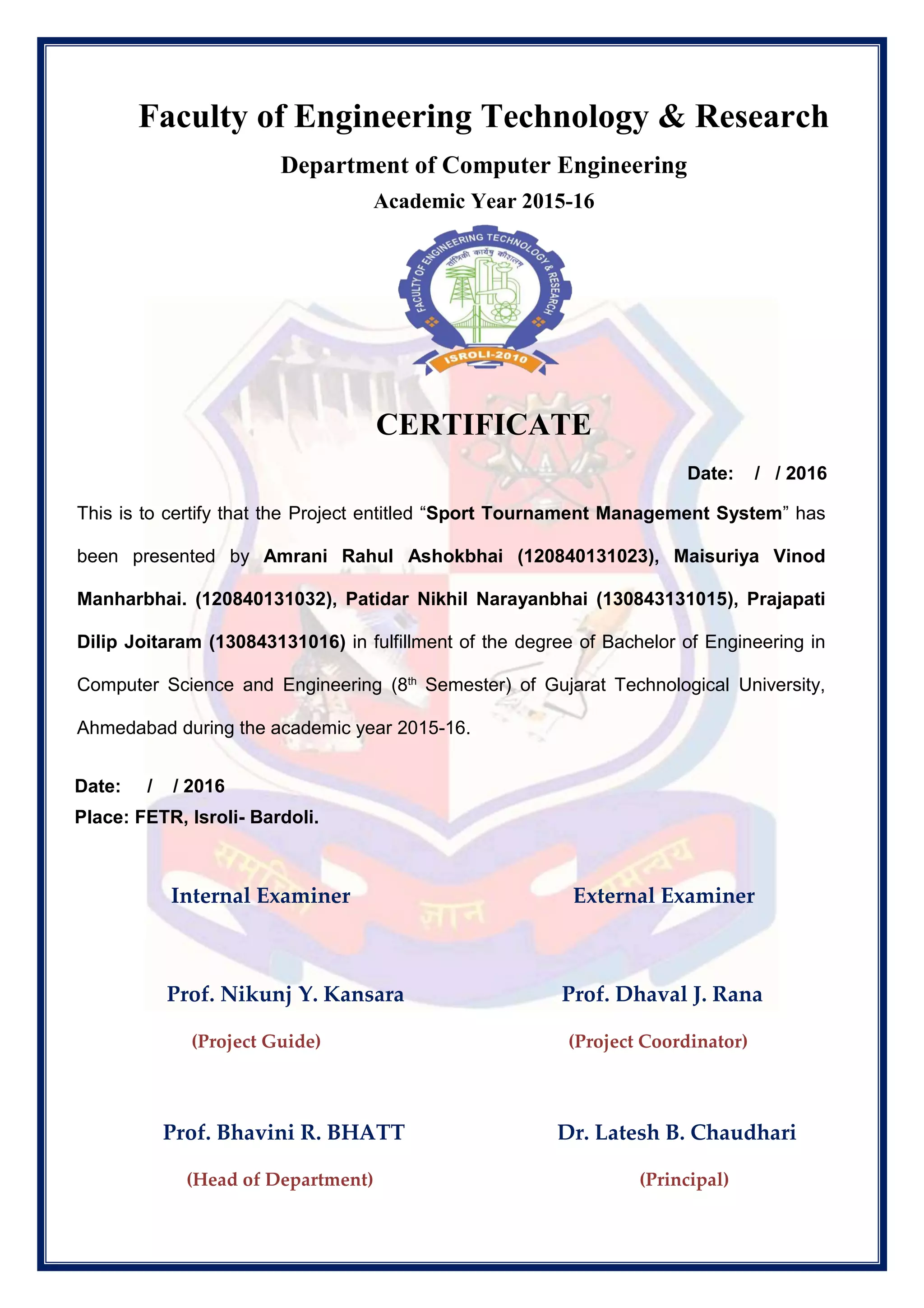 SPORT TOURNAMENT MANAGMENT SYSTEM (STMS) | PDF