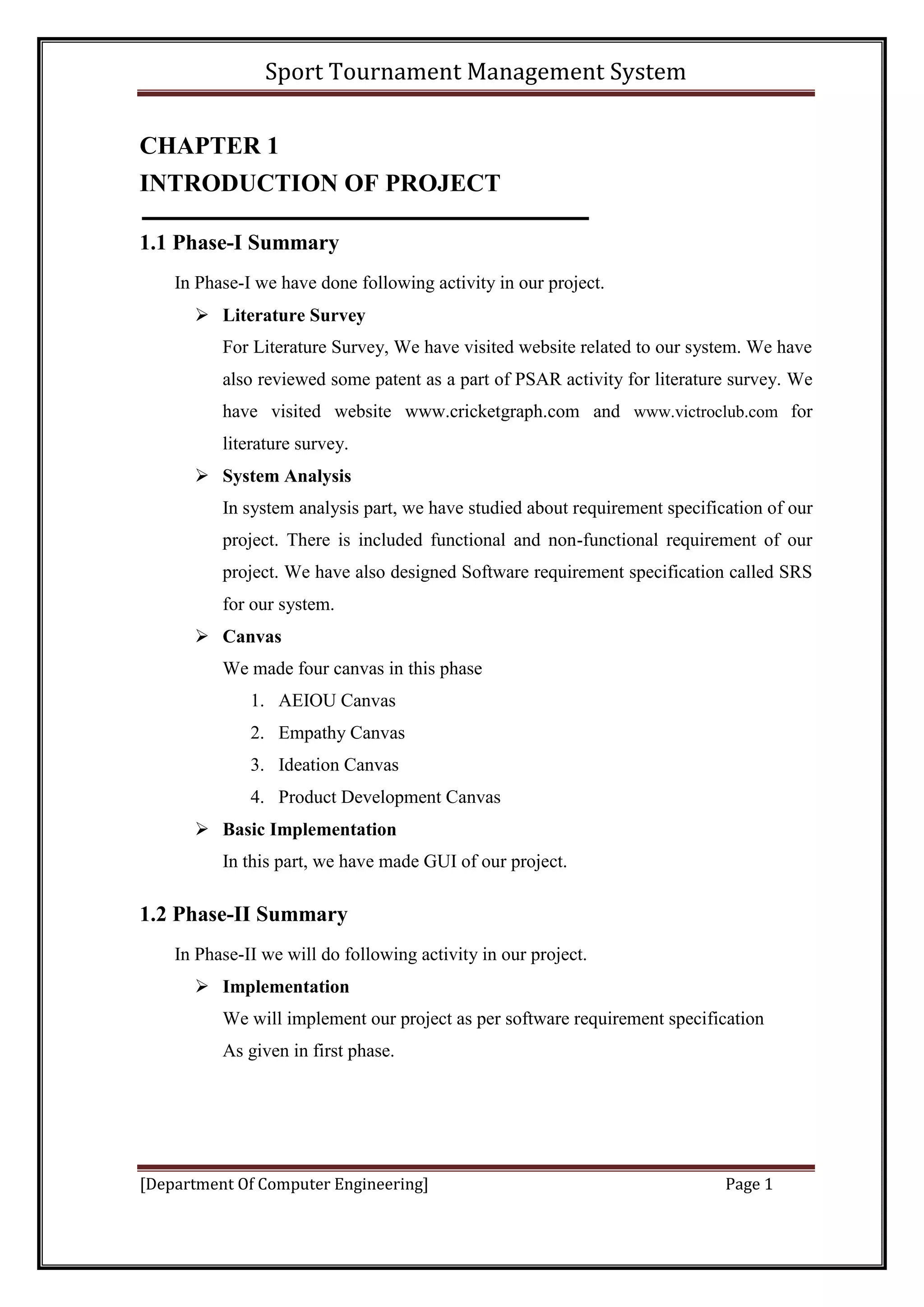 SPORT TOURNAMENT MANAGMENT SYSTEM (STMS) | PDF