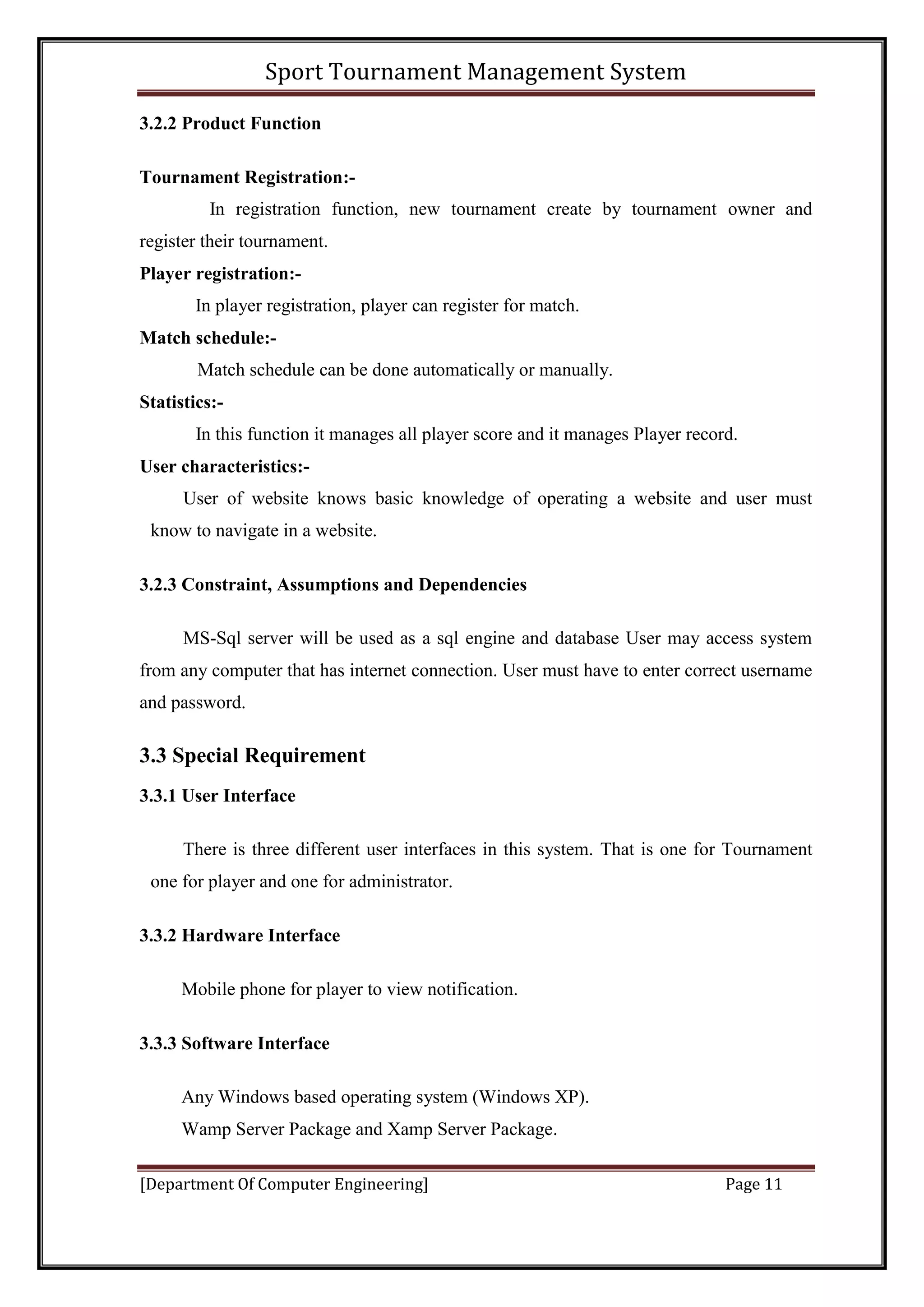 SPORT TOURNAMENT MANAGMENT SYSTEM (STMS) | PDF