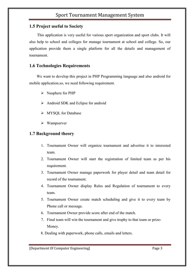 SPORT TOURNAMENT MANAGMENT SYSTEM (STMS) | PDF