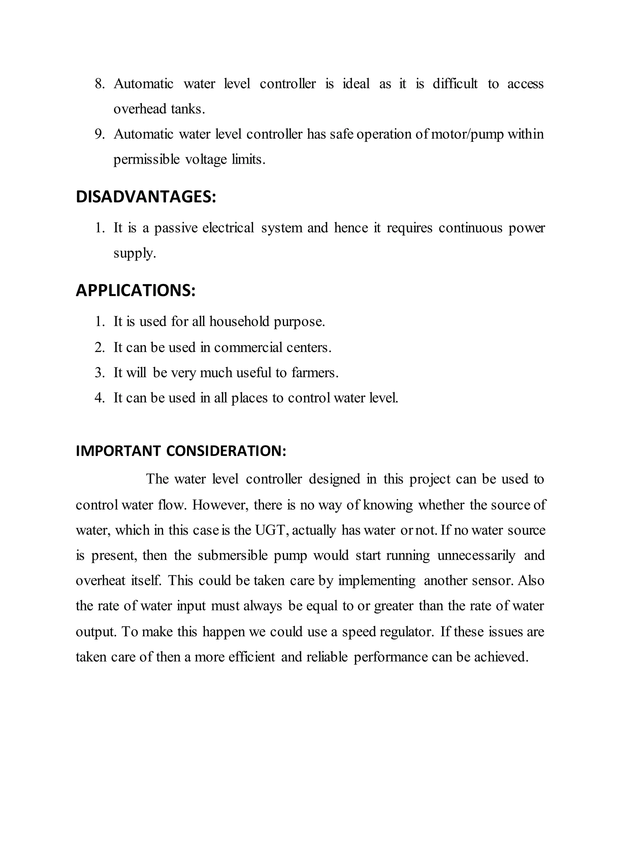 Simple Automatic Water Level Controller | DOCX