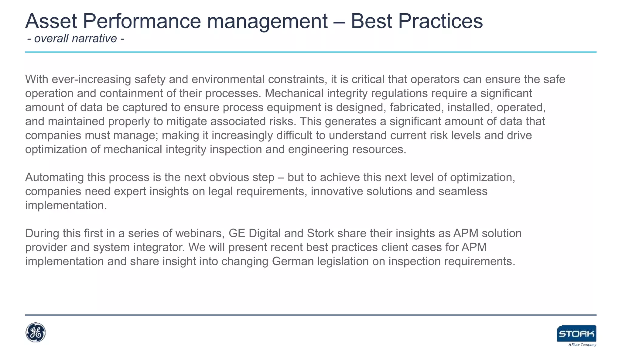 Webinar | GE & Stork | APM Best Practices - Mechanical Integrity | PPTX
