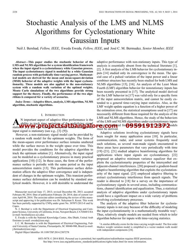 Stochastic Analysis of the LMS and NLMS Algorithms for Cyclostationary White Gaussian Inputs | PDF