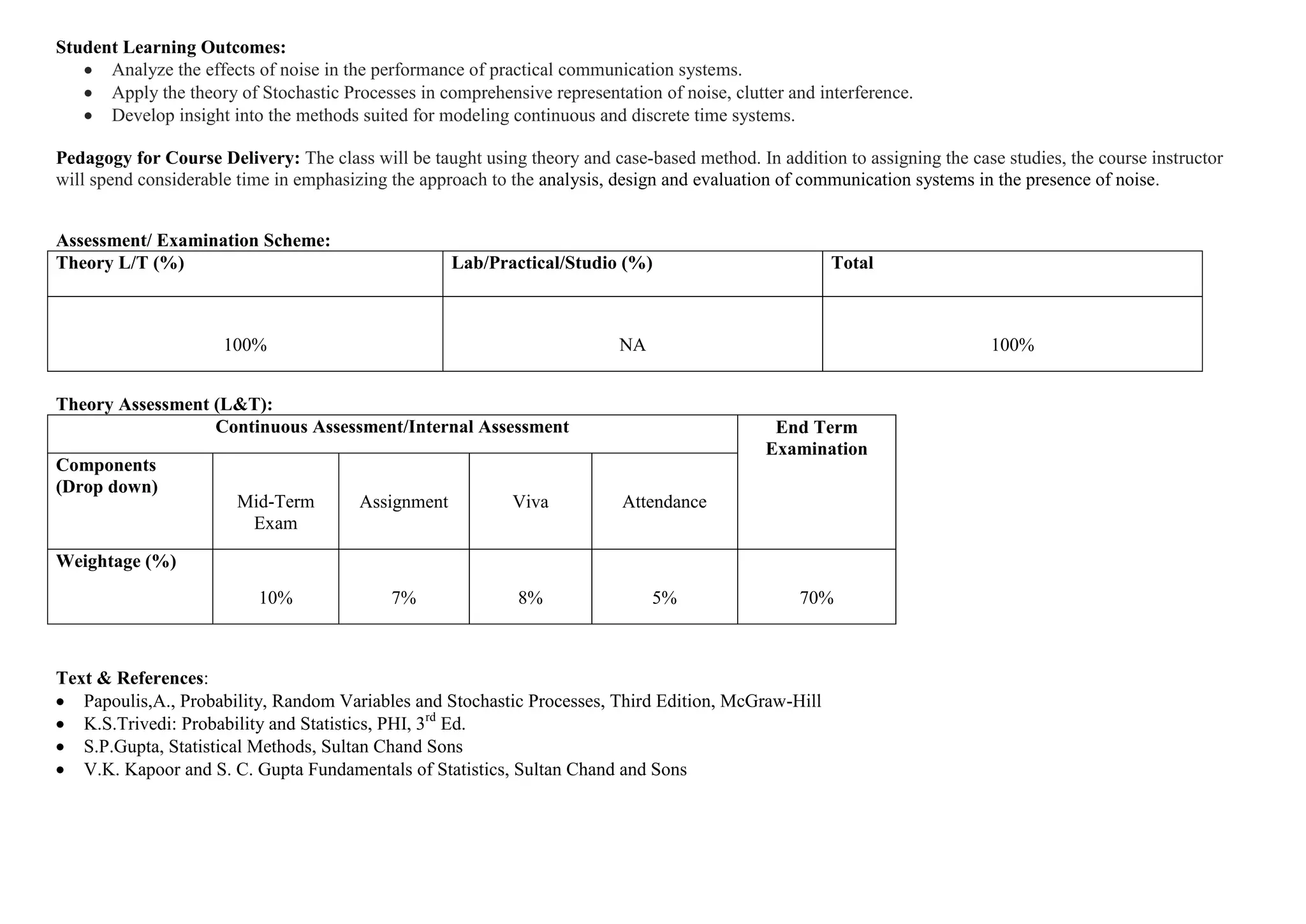 Stochastic Methods Course Syllabus Pdf