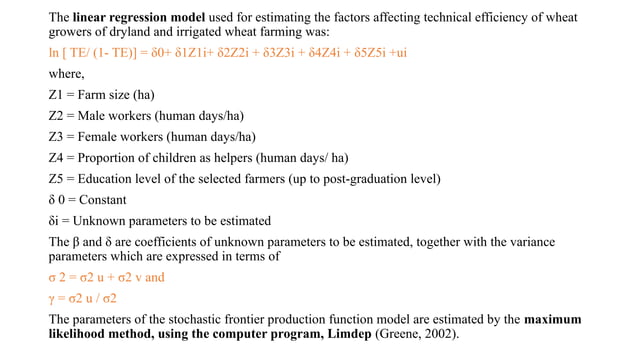 Formulation And Estimation Of Stochastic Frontier Production Ppt