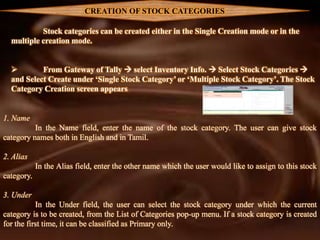 STOCK CATEGORIES in Tally - R.D.Sivakumar | PPTX