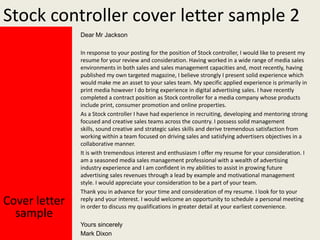 Stock controller cover letter | PPT