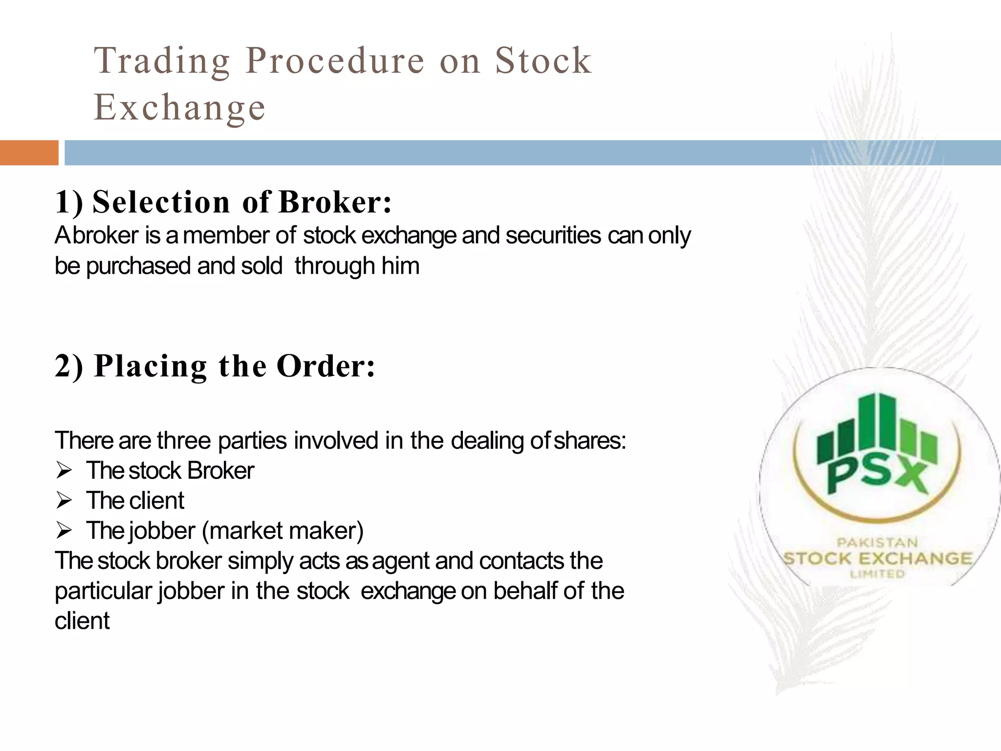 Stock exchange working mechanism in pakistan | PPTX