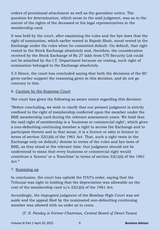 Stock exchange card is an intangible asset, entitled for depreciation ...