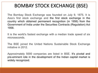 Stock exchanges in india | PPTX