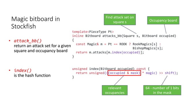 Introduction to Stockfish bitboard representation and magic bitboard | PPTX