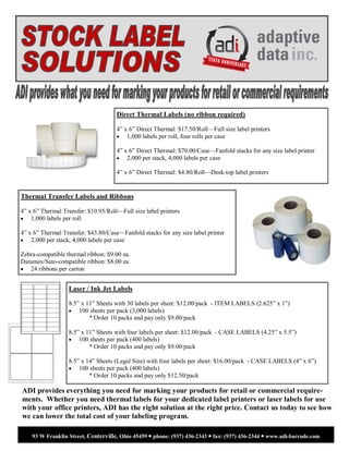 ADI Stock Label Solutions Brochure | PDF