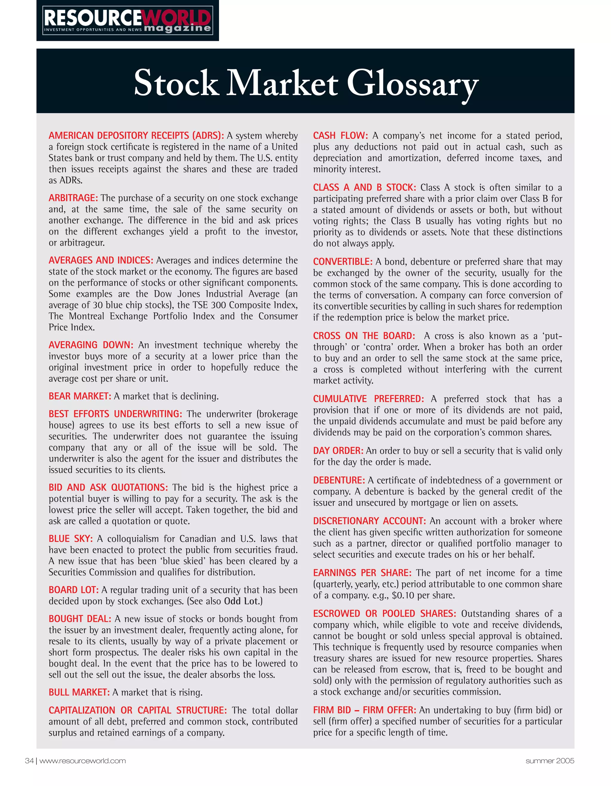 Stock market glossary | PDF
