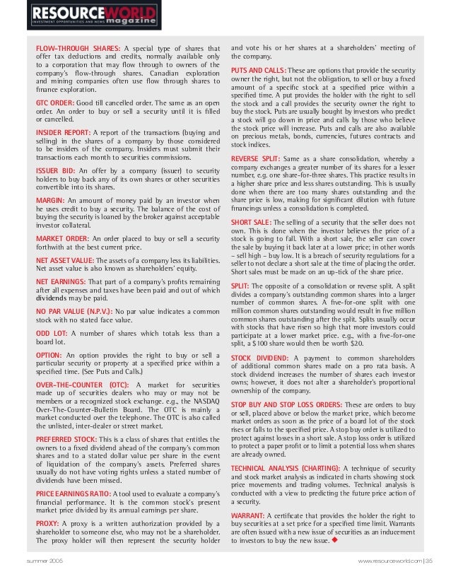 Stock market glossary Stock market glossary