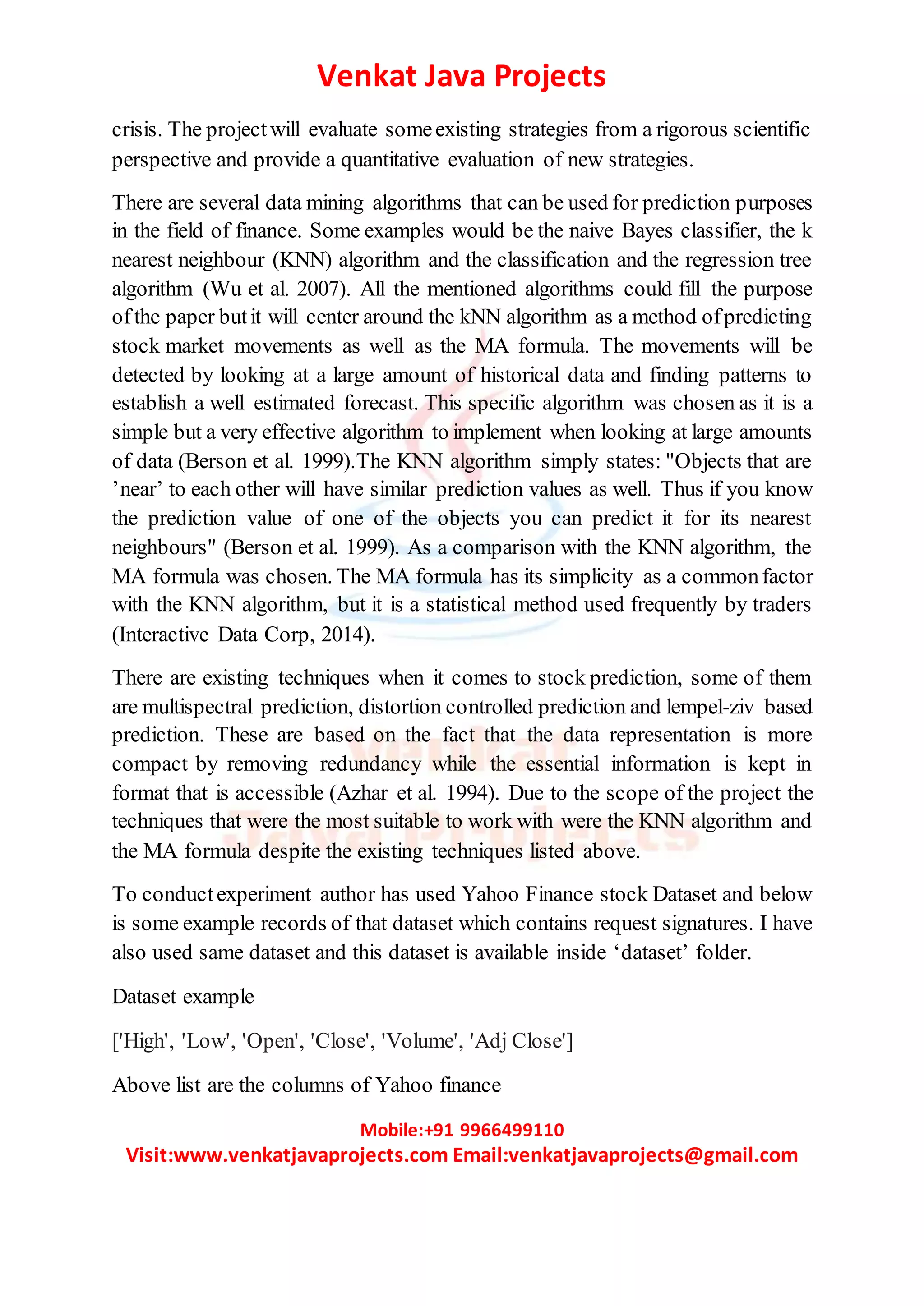 Stock market trend prediction using k nearest neighbor(knn) algorithm | DOCX