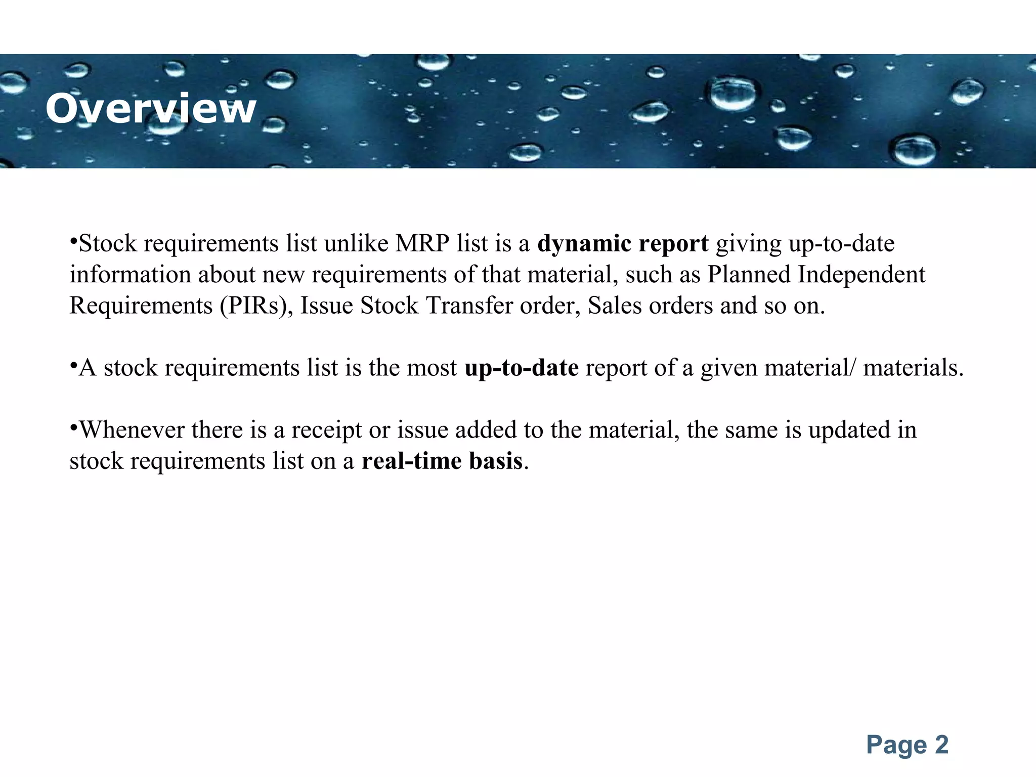 Stock requirements list md04 | PPT