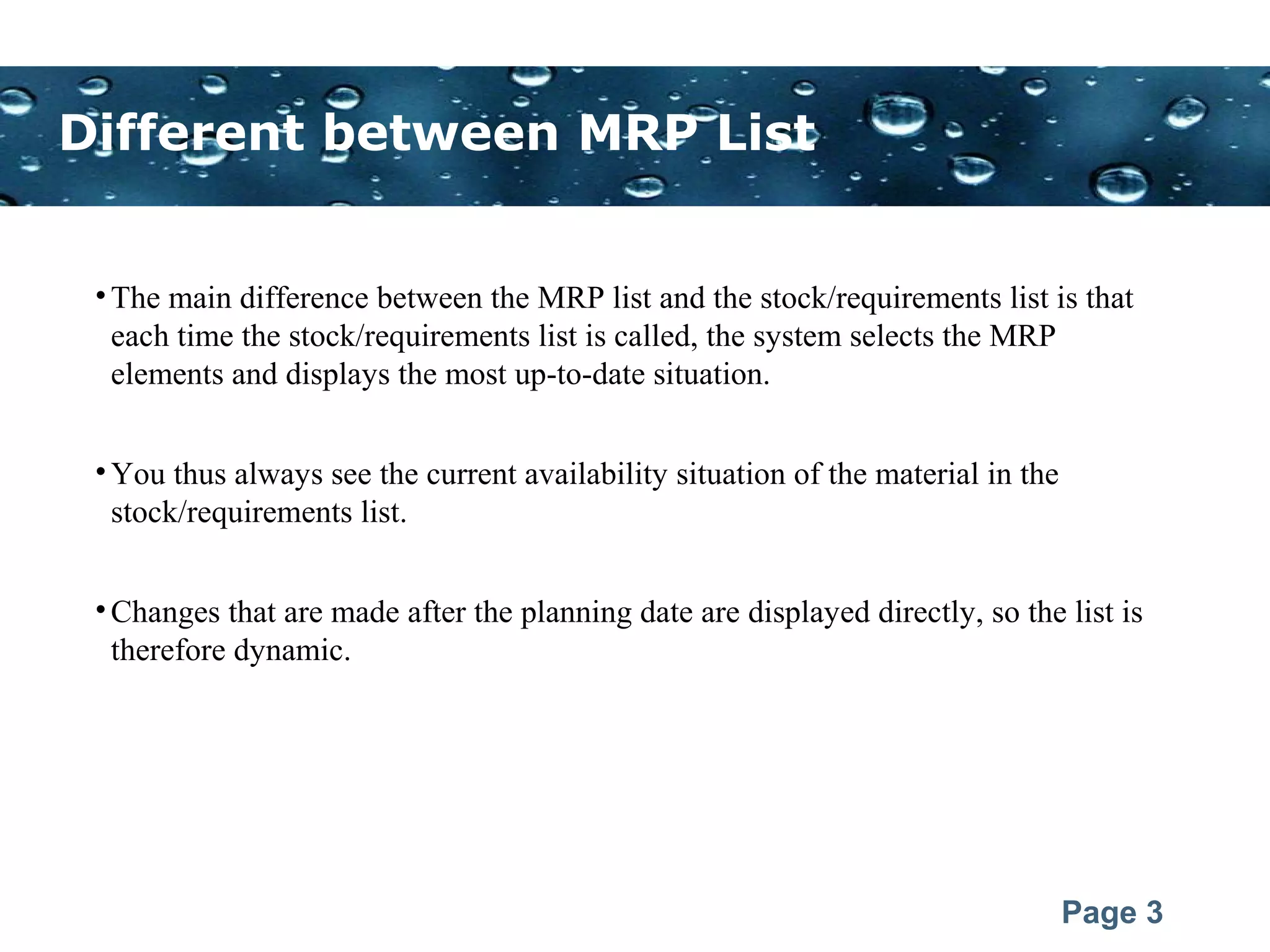 Stock requirements list md04 | PPT