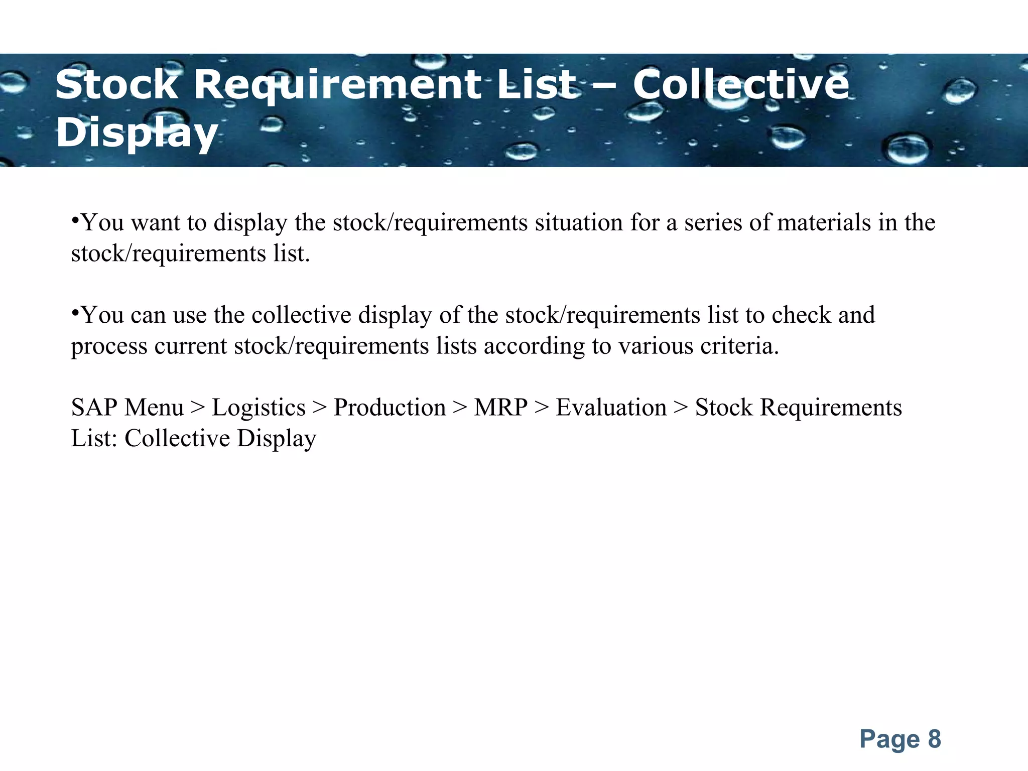 Stock requirements list md04 | PPT